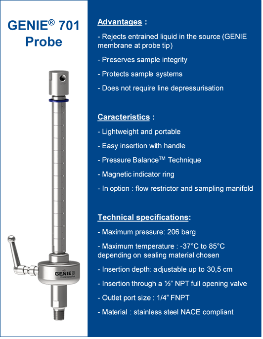 Zoom on the GENIE 701 sampling probe - Soclema